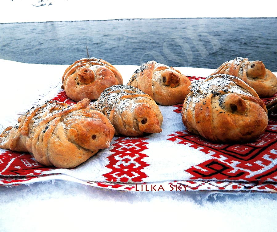 Baked skylark birds shaped buns - ancient Ukrainian traditions - LilkaSky